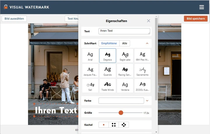 Text in Foto online einfügen | Visual Watermark